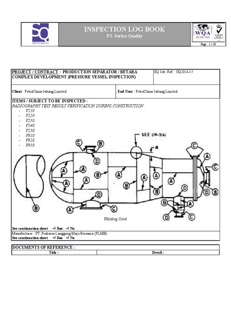 Pressure Vessel Inspection Logbook | PDF | Technology & Engineering