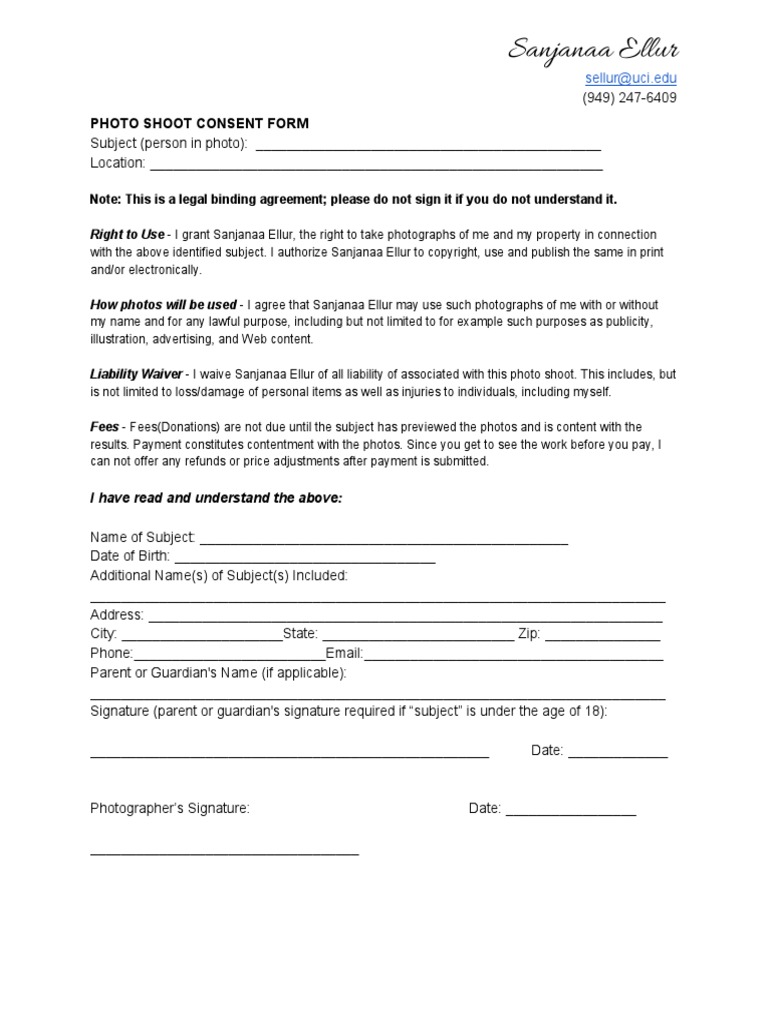 Photo Shoot Consent Form | PDF