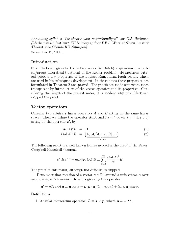 Runge Lenz Vector in Quantum Mechanics | PDF | Vector Space | Condensed ...