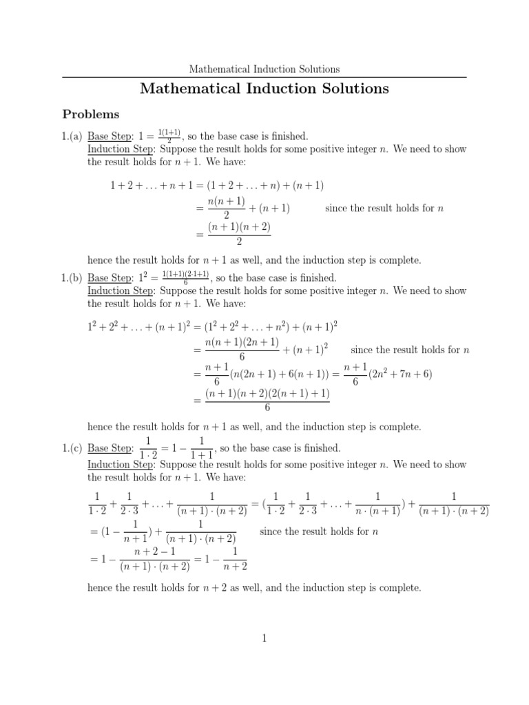 Mathematical Induction Solutions: Problems | PDF | Numbers | Discrete ...