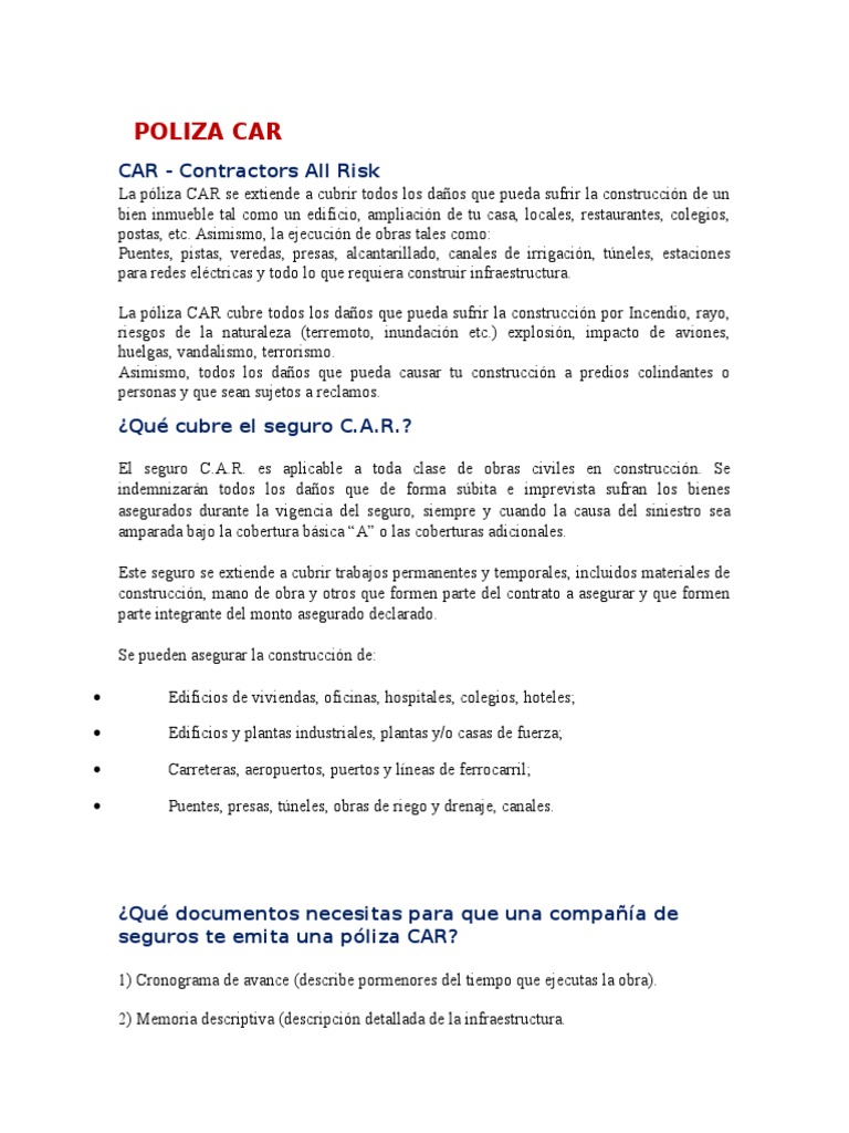 Poliza Car | PDF | Póliza de seguros | Seguro