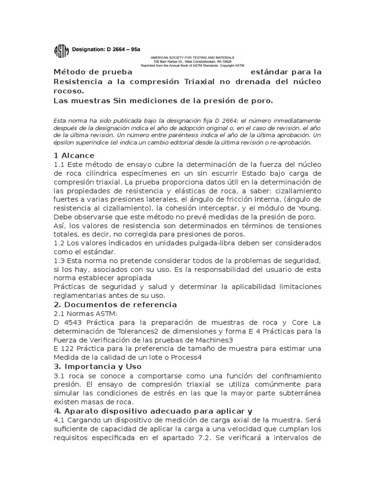 Astm D 2664 Esp Joeloymc | PDF | Estrés (Mecánica) | Laboratorios