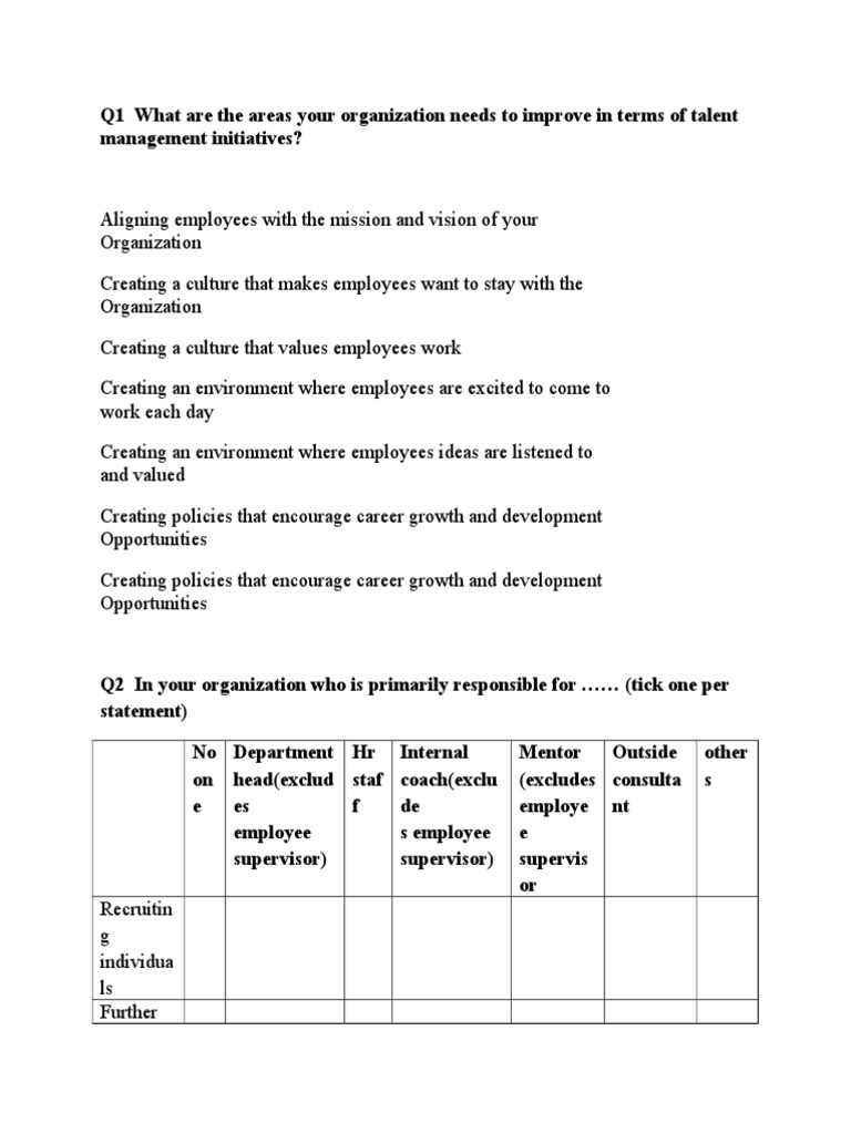 Talent Management Questionnaire | PDF