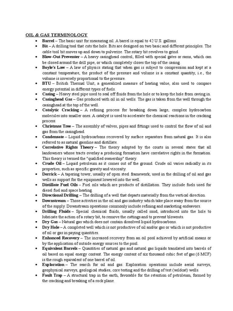 Oil & Gas Terminology | PDF | Chemical Process Engineering | Petroleum