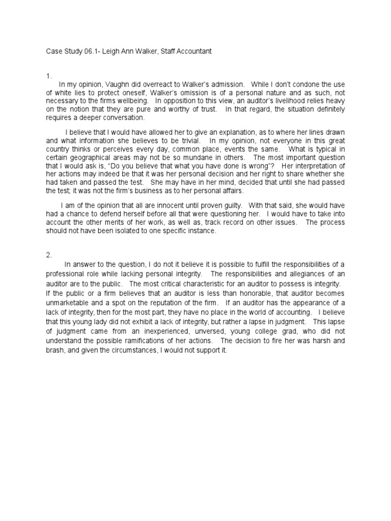 Case Study Leigh Ann Walker, Case 6.1 | PDF