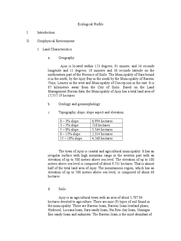 Ajuy Ecological Profile | PDF | Loam | Water