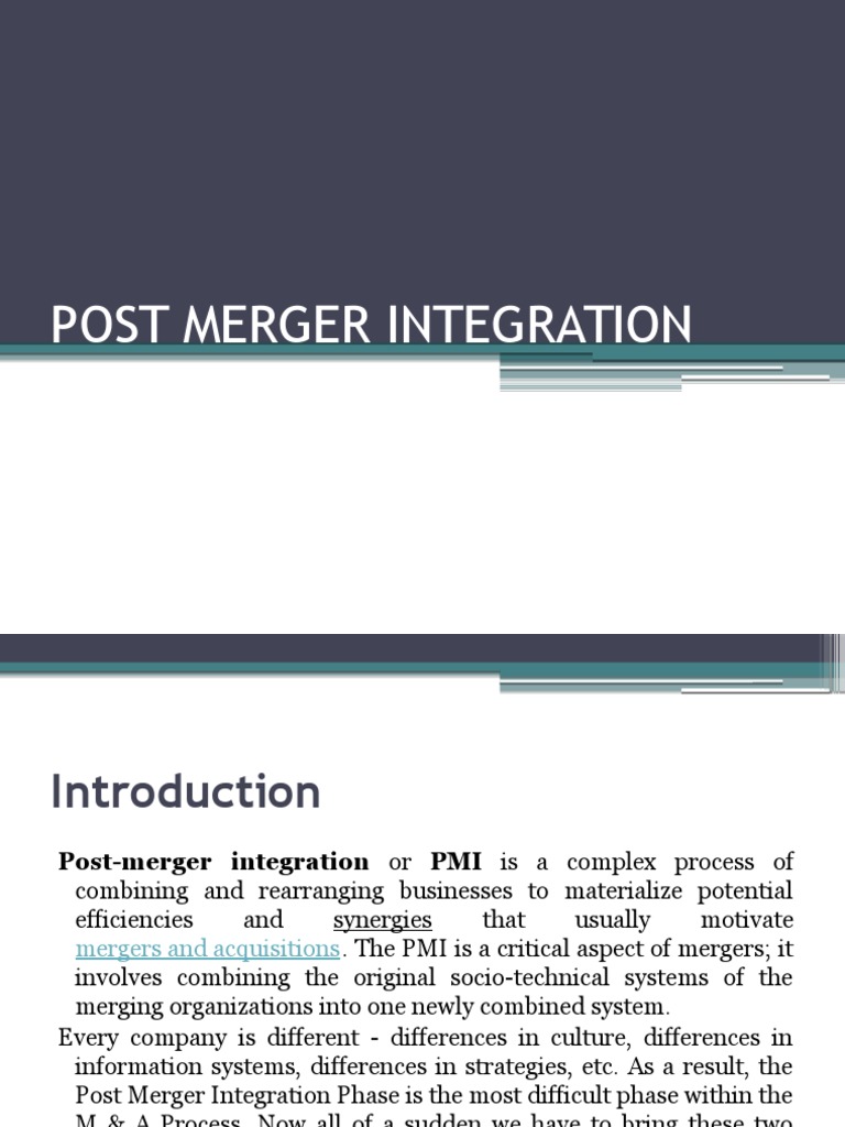 Post Merger Integration | PDF | Mergers And Acquisitions | Economies