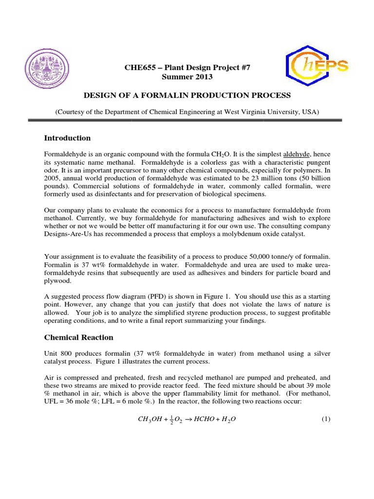 Production of Formaldehyde From Methanol | Formaldehyde | Heat Exchanger