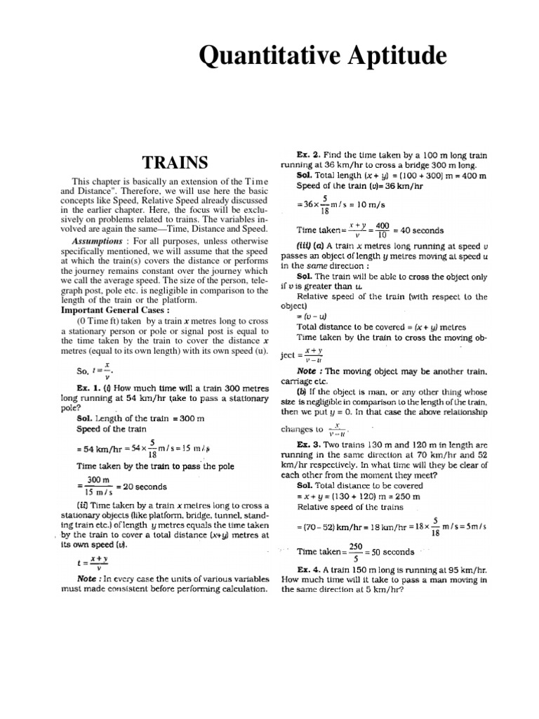 Quantitative Aptitude: Trains | PDF | Speed | Transportation Engineering