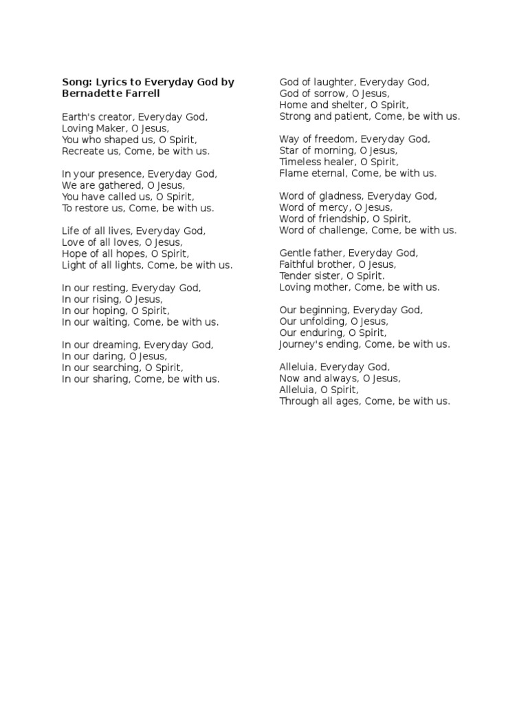 Everyday God Lyrics by Bernadette Farrell | PDF | Religion ...