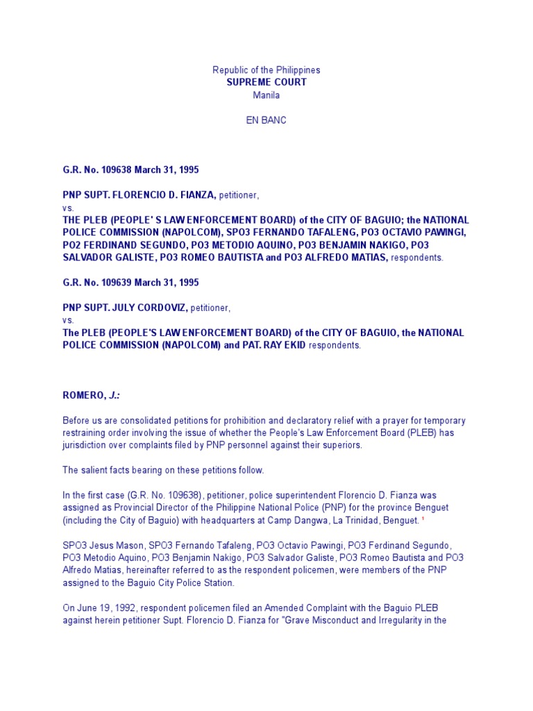 Supreme Court Rules PLEB Has Jurisdiction Over Complaints Filed by PNP ...