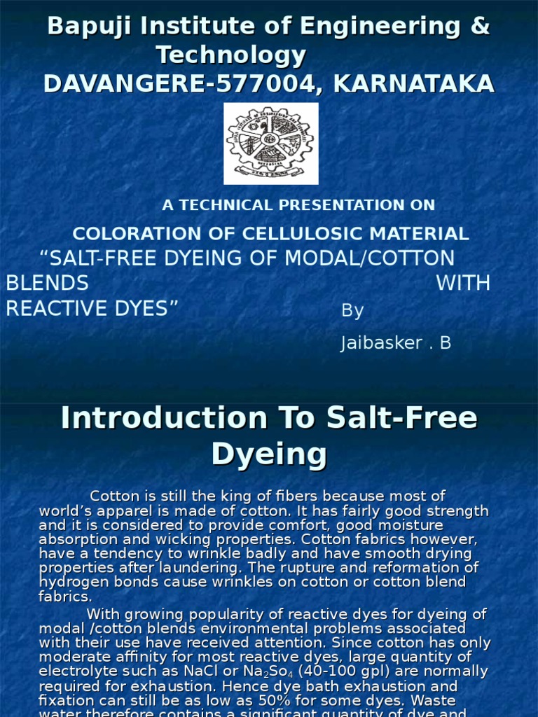 Salt Free Dyeing | PDF | Dye | Rayon