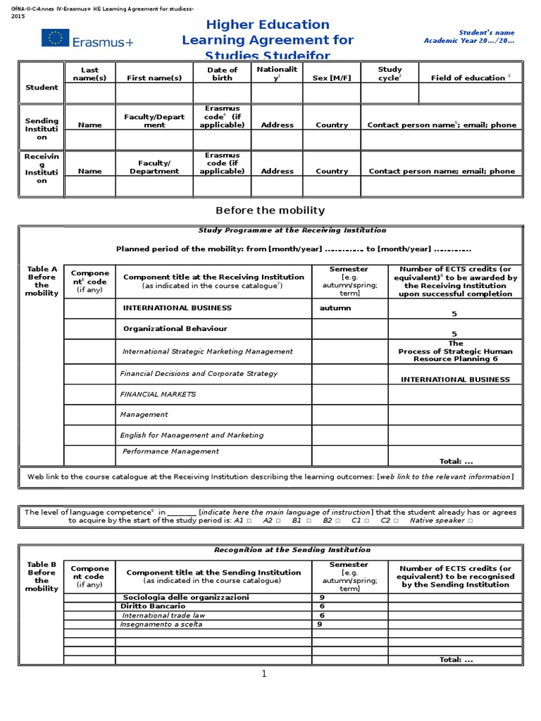 Learning Agreement | PDF | Higher Education | Institution
