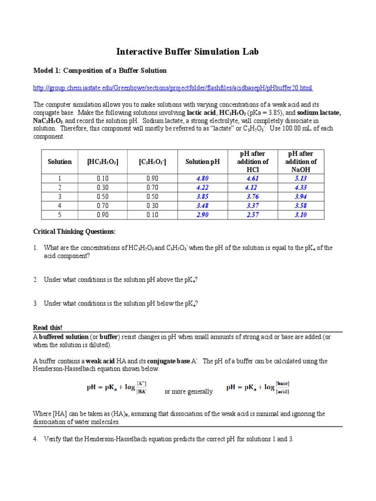 Interactive Buffer Solution Lab Simulation | PDF | Ph | Buffer Solution