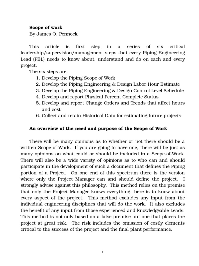 -1 Scope of Work | Specification (Technical Standard) | Pipe (Fluid ...