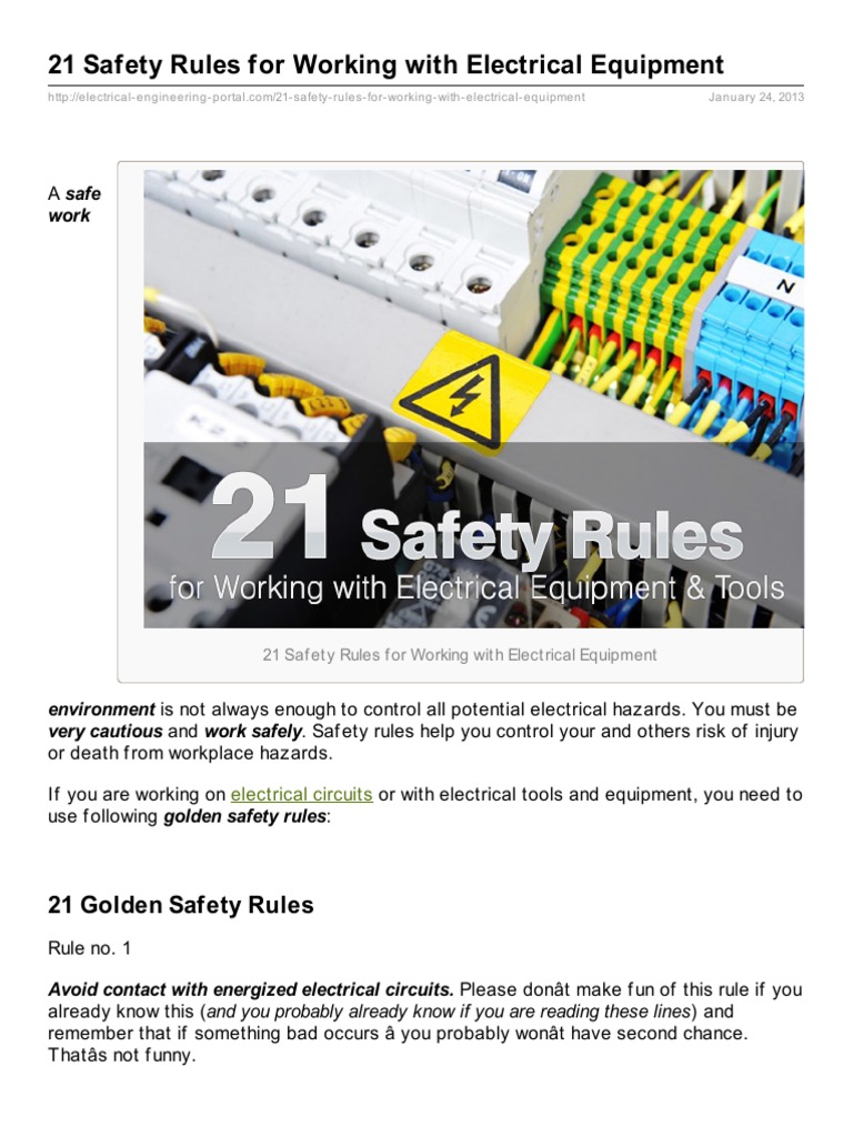 21 Safety Rules For Working With Electrical Equipment | PDF | Electric ...