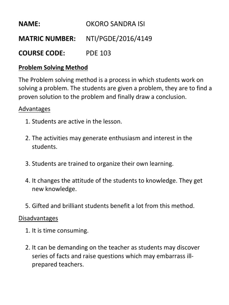 Problem Solving Method PDF Lecture Teachers