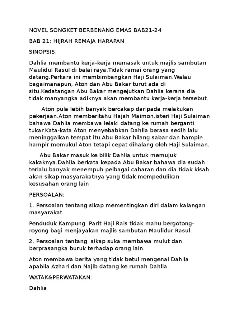 Novel Songket Berbenang Emas Bab21 | PDF