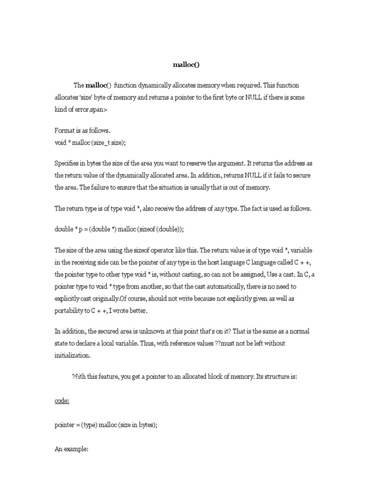 Malloc | PDF | Pointer (Computer Programming) | C (Programming Language)