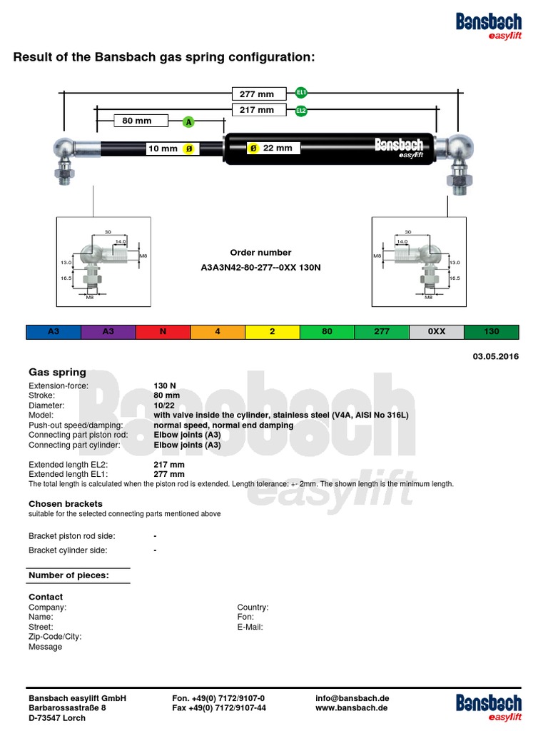 Result of The Bansbach Gas Spring Configuration:: 277 MM 217 MM | PDF ...