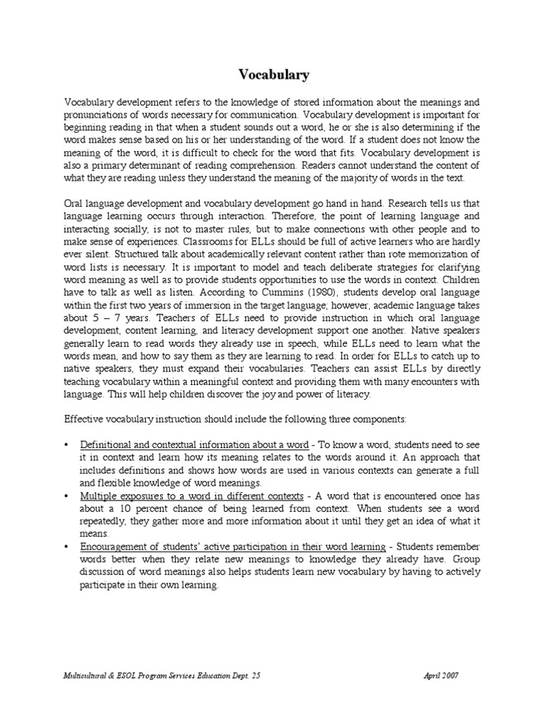 Vocabulary Development Strategies | PDF | Vocabulary | English As A ...