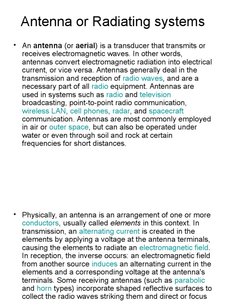 Antenna or Radiating Systems: Radio Waves Radio Radio Television ...