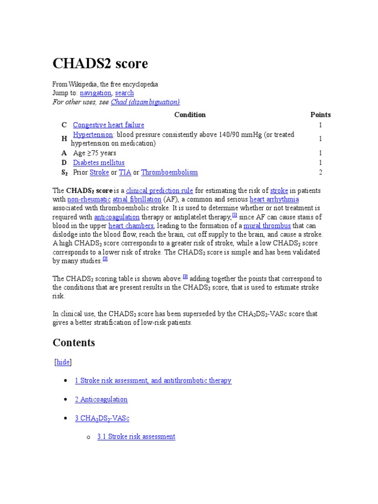 CHADS2 Score: For Other Uses, See | PDF | Cardiovascular System ...
