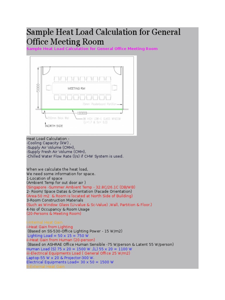 Sample Heat Load Calculation For General Office Meeting Room | PDF ...