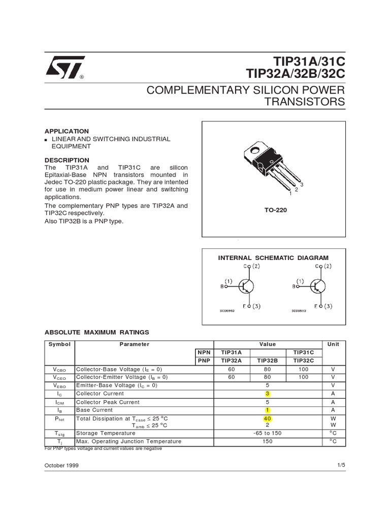 TIP31C Datasheet | PDF | Bipolar Junction Transistor | Semiconductor Devices