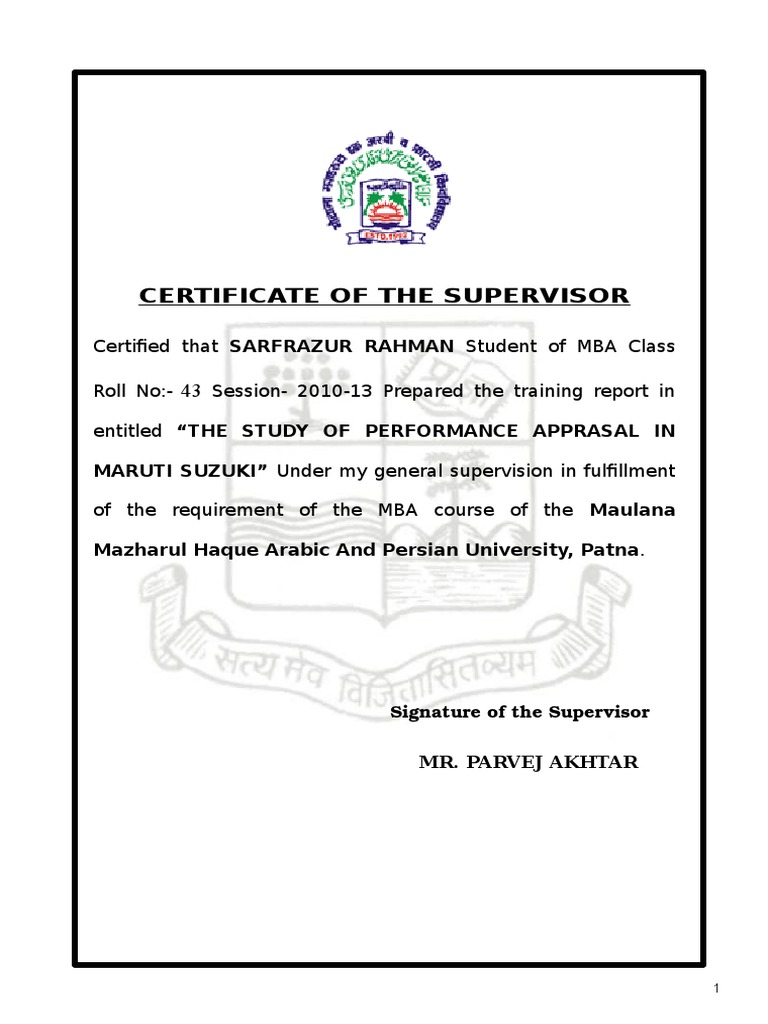 Certificate of The Supervisor | PDF