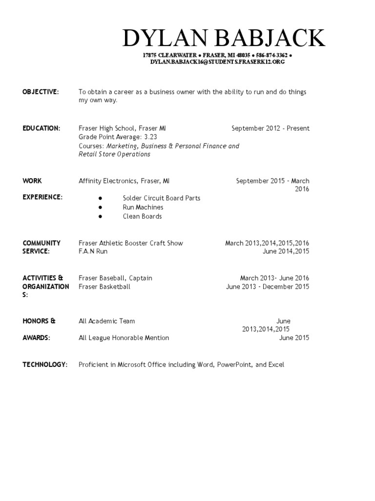 Dylan Babjack's Resume Overview | PDF