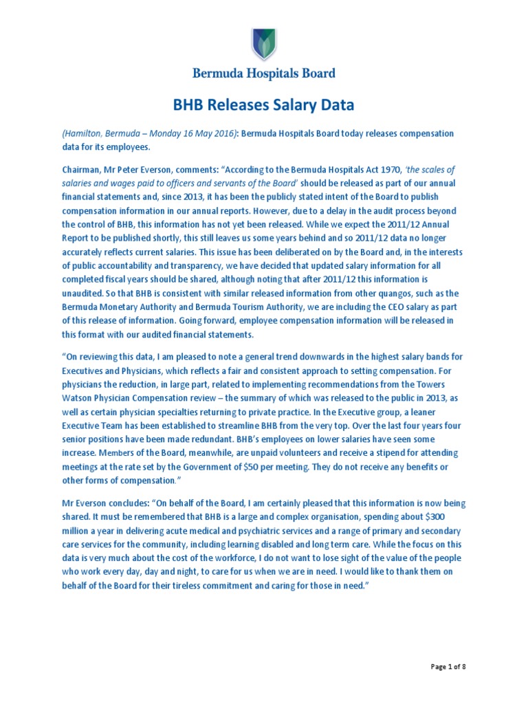 BHB Releases Salary Data Bermuda May 17 2016 | PDF | Payroll | Salary