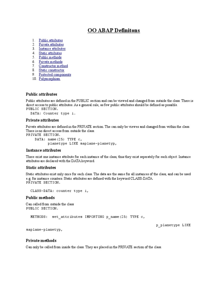 OO ABAP Definitons: Public Attributes | PDF | Method (Computer ...