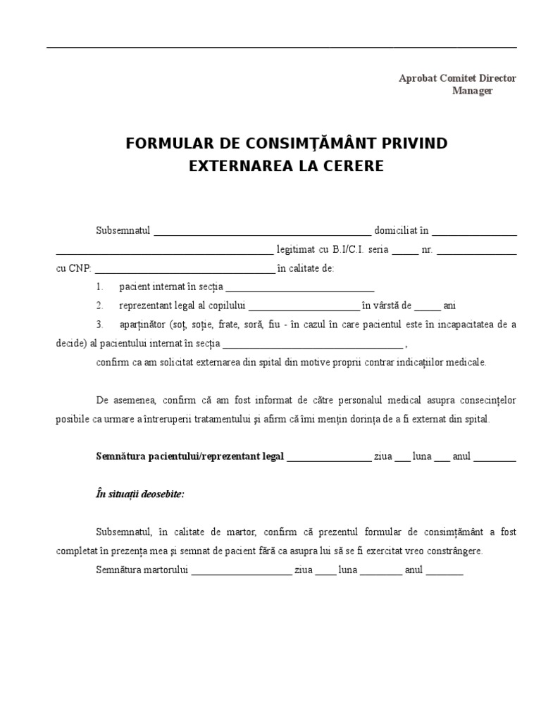 Formular Consimtamant Externare La Cerere | PDF