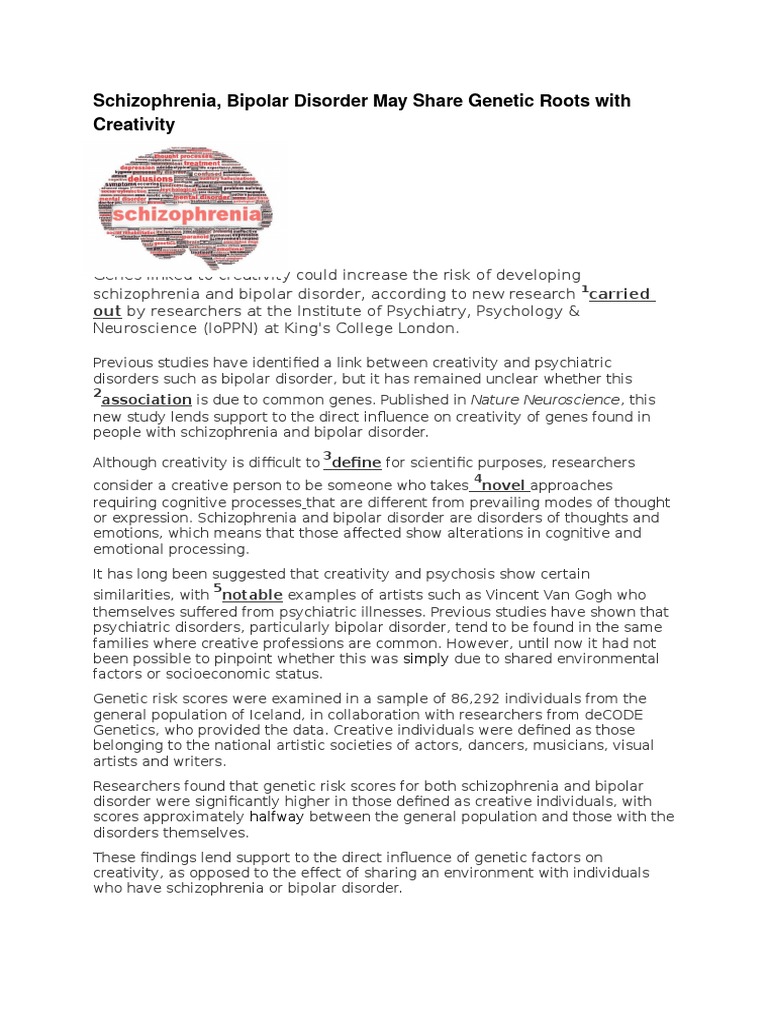 Schizophrenia, Bipolar Disorder May Share Genetic Roots With Creativity ...