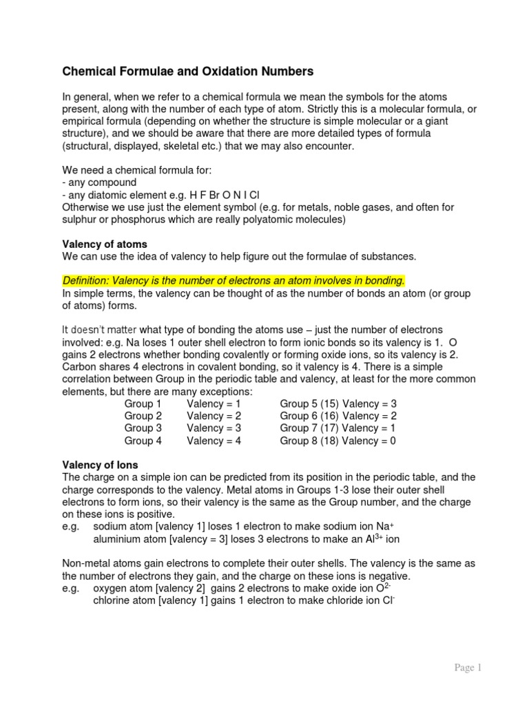 Valency and Oxidation Numbers Explained | PDF | Valence (Chemistry) | Redox