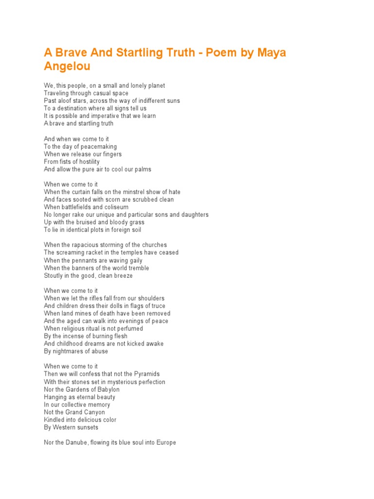 A Brave and Startling Truth Poem | PDF | Religion & Spirituality | Poetry