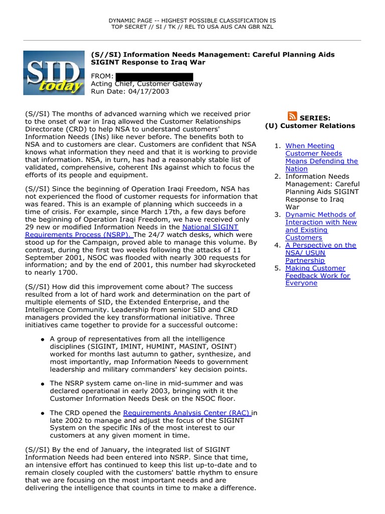 SIGINT Planning for Iraq War Success | PDF | Signals Intelligence ...