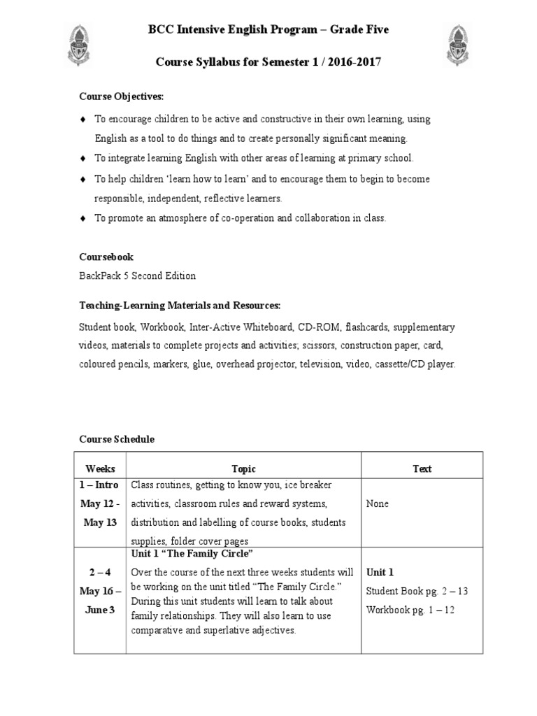 P5 Syllabus 2016 - 2017 - Semester 1 | PDF | Teaching | Pedagogy