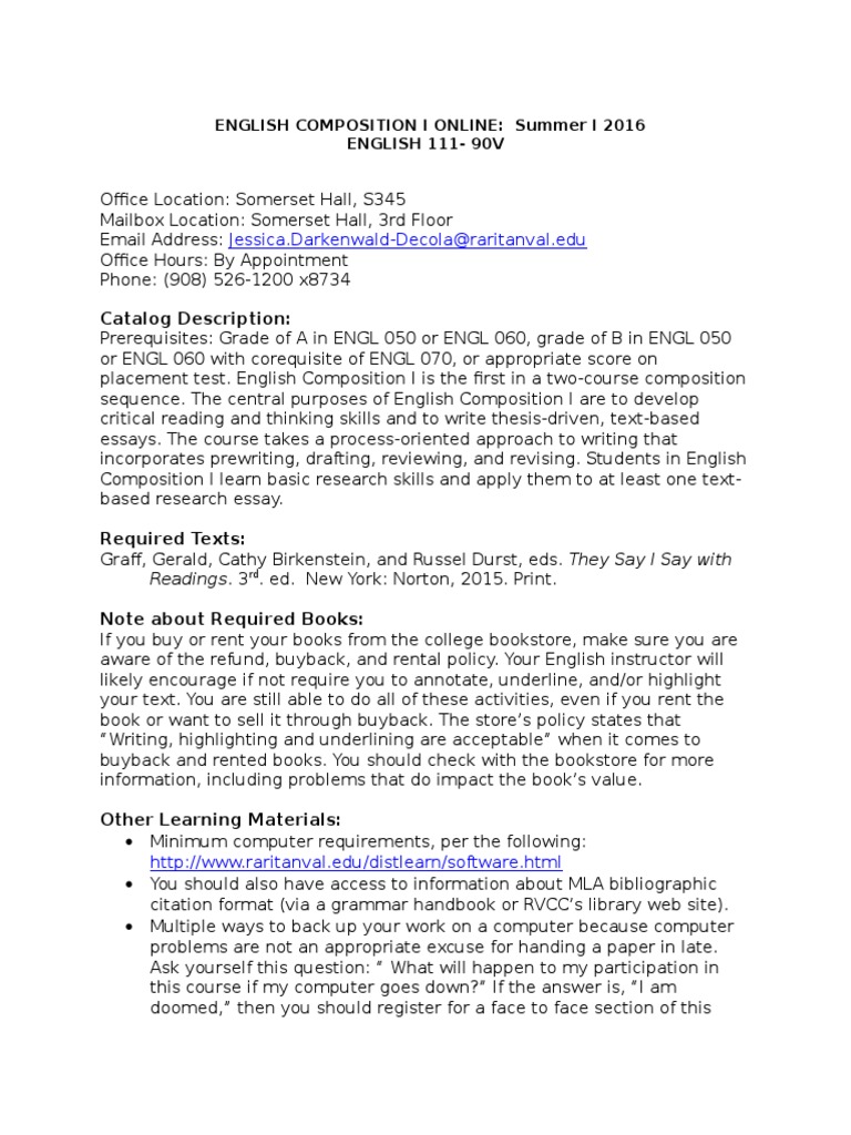 English Composition I Syllabus | PDF | Internet Forum | Academic Dishonesty