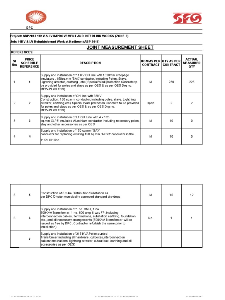 Joint Measurement Sheet | PDF | Electrical Substation | Insulator ...