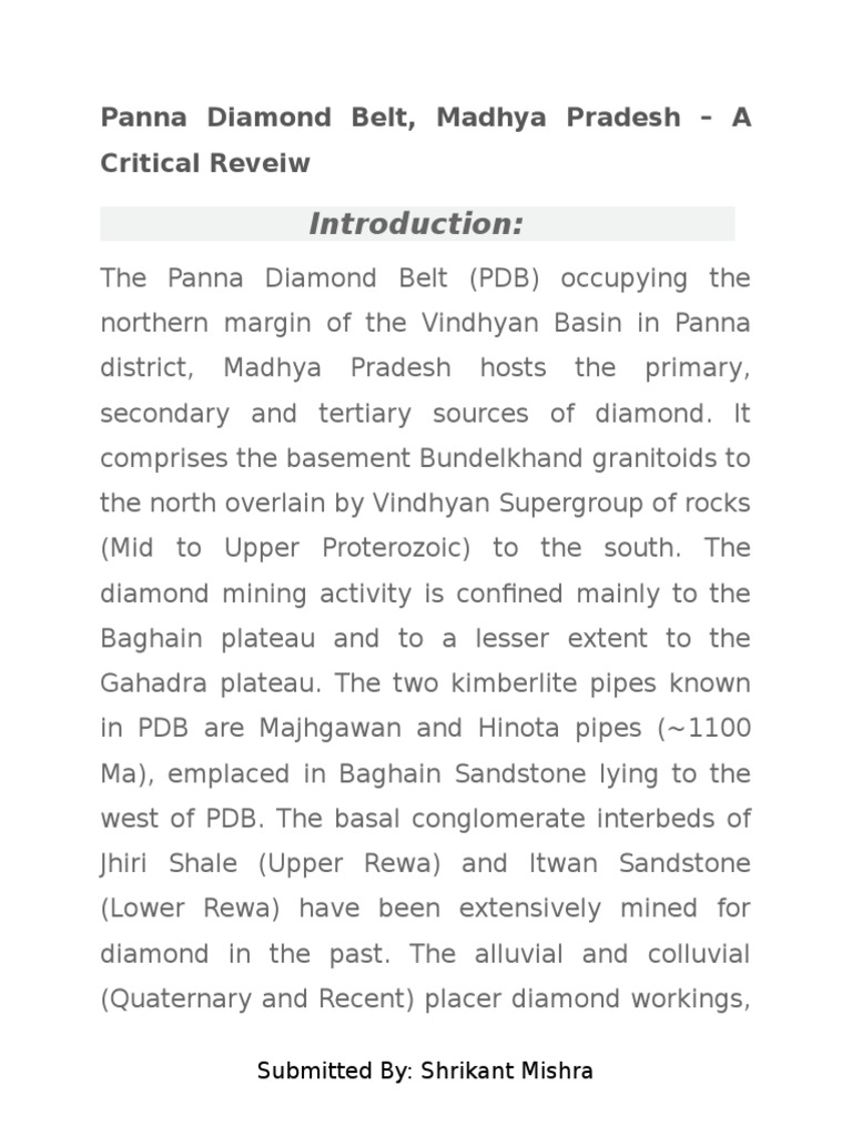 Panna Diamond Belt, Madhya Pradesh - A Critical Reveiw | PDF | Diamond ...