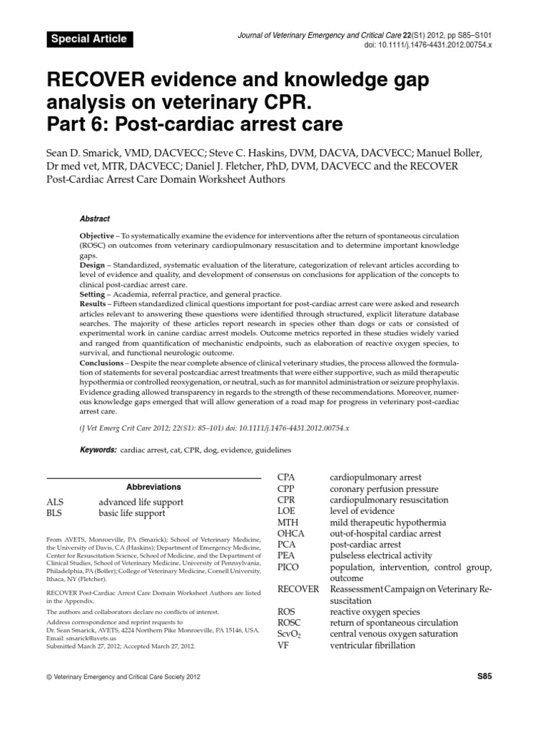 RECOVER Evidence and Knowledge Gap Analysis On Veterinary CPR. Part 6 ...
