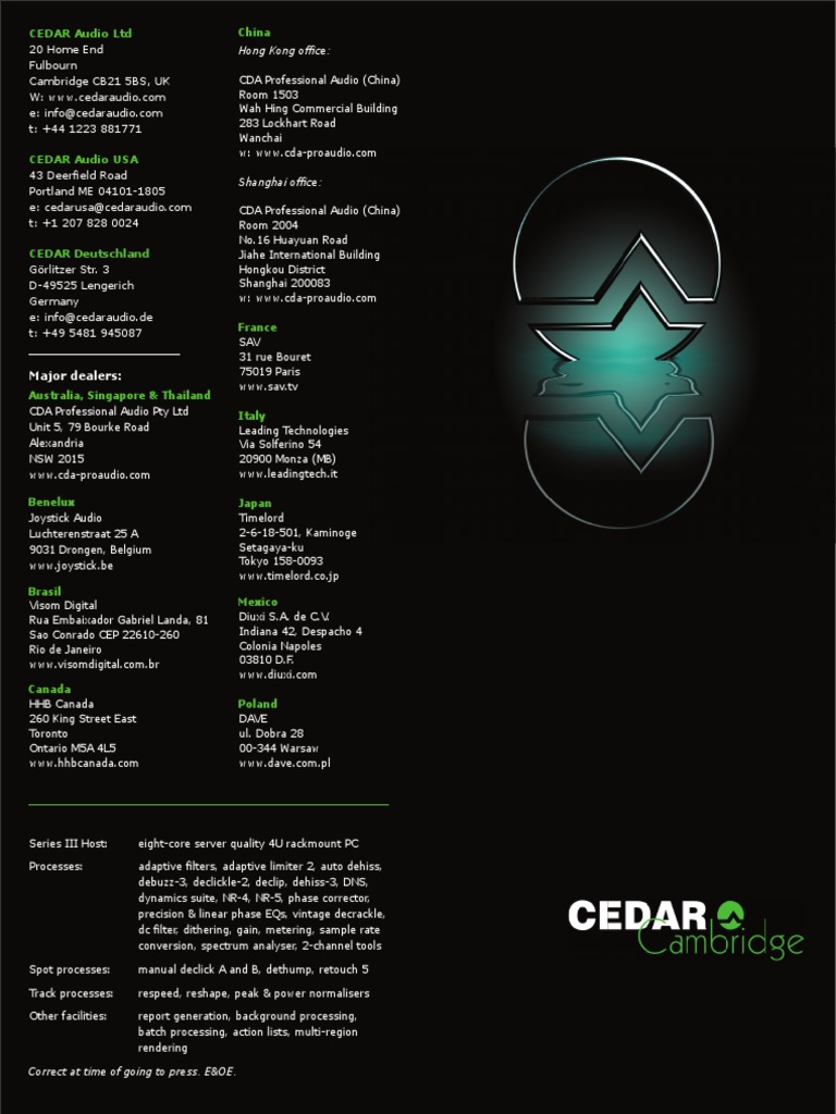 Cedar Audio Usa: Major Dealers | PDF | Metadata | Sound Recording And ...