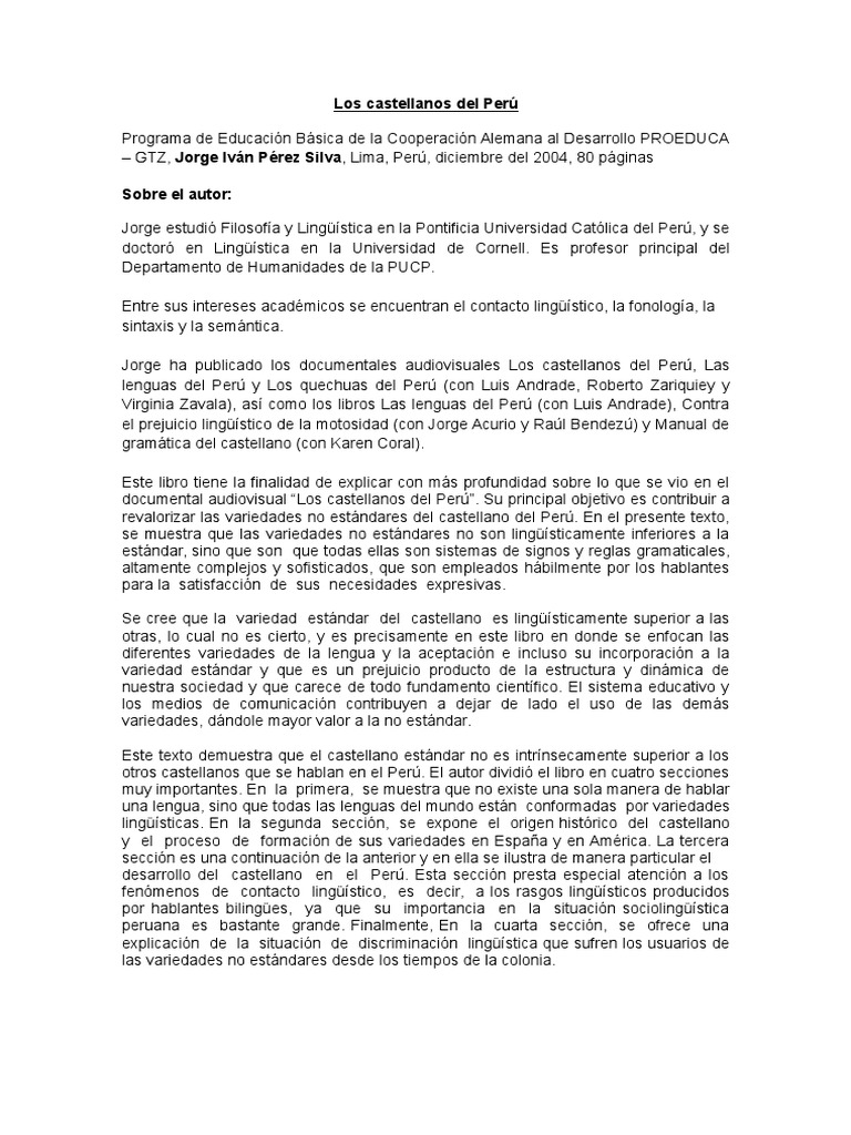 Diversidad Lingüística del Castellano Peruano | PDF | Lengua española ...