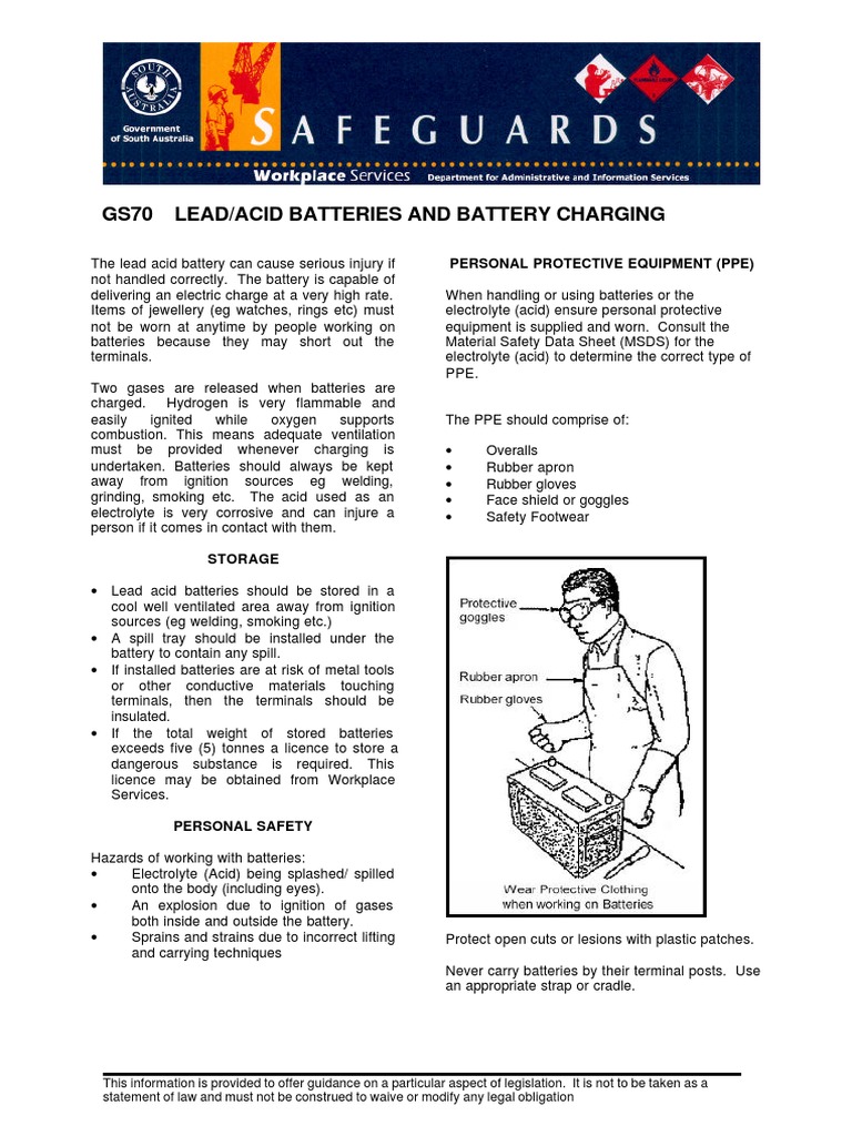 Gs70 Lead/Acid Batteries and Battery Charging: Personal Protective ...