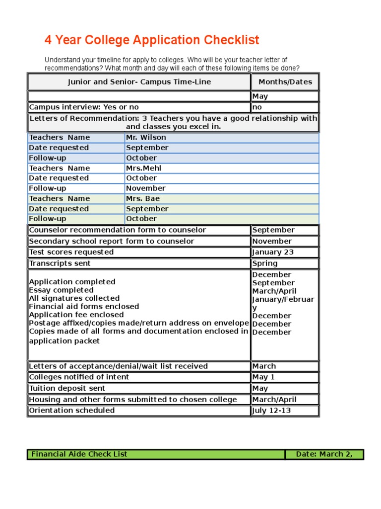 College Application Checklist Student Maha Elatta 1 | PDF | Student ...