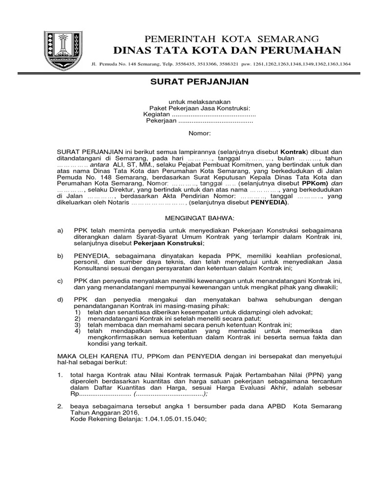Surat Perjanjian Kontraktor (Draft Kontrak) | PDF