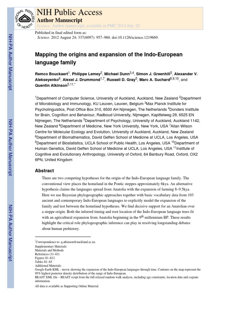 Mapping The Origins and Expansion of The Indo-European | PDF ...