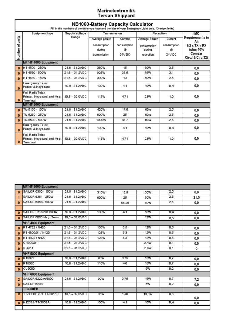 GMDSS Battery Capacity Calculation Guide | PDF | Battery (Electricity ...
